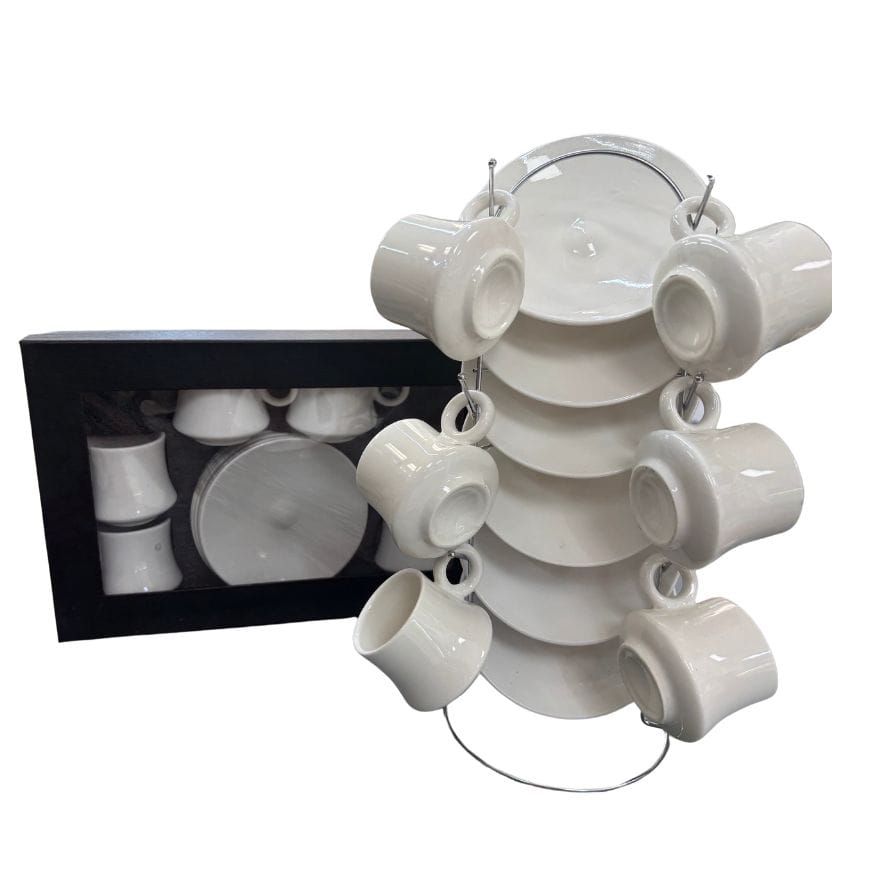 Set of 6 espresso cups and saucers with metal stand - Cafe Pinar Cuban ...